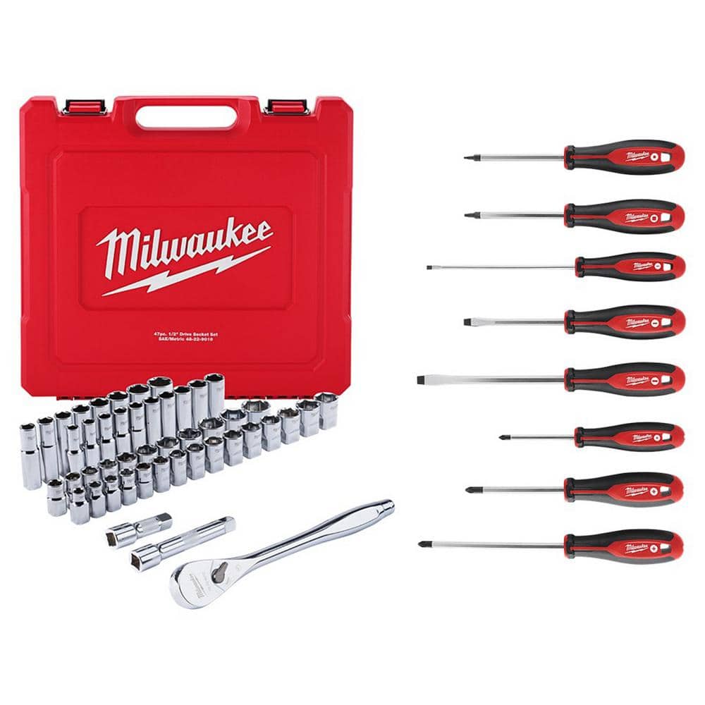 1/2 in. Drive SAE/Metric Ratchet and Socket Mechanics Tool Set with ...