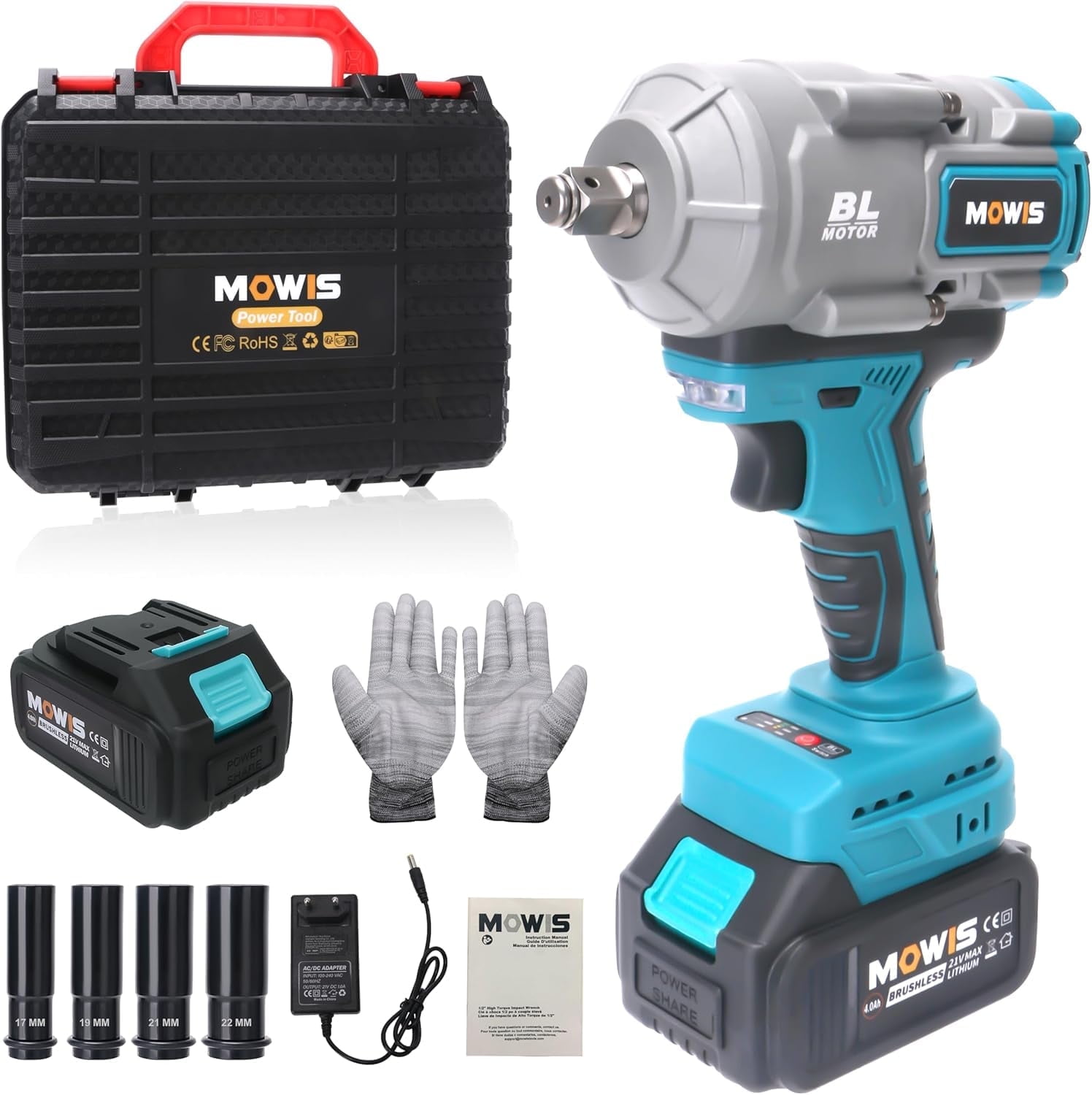 1/2 inch Brushless Power Impact Wrenches Kit High Torque 1000N.m (738ft ...