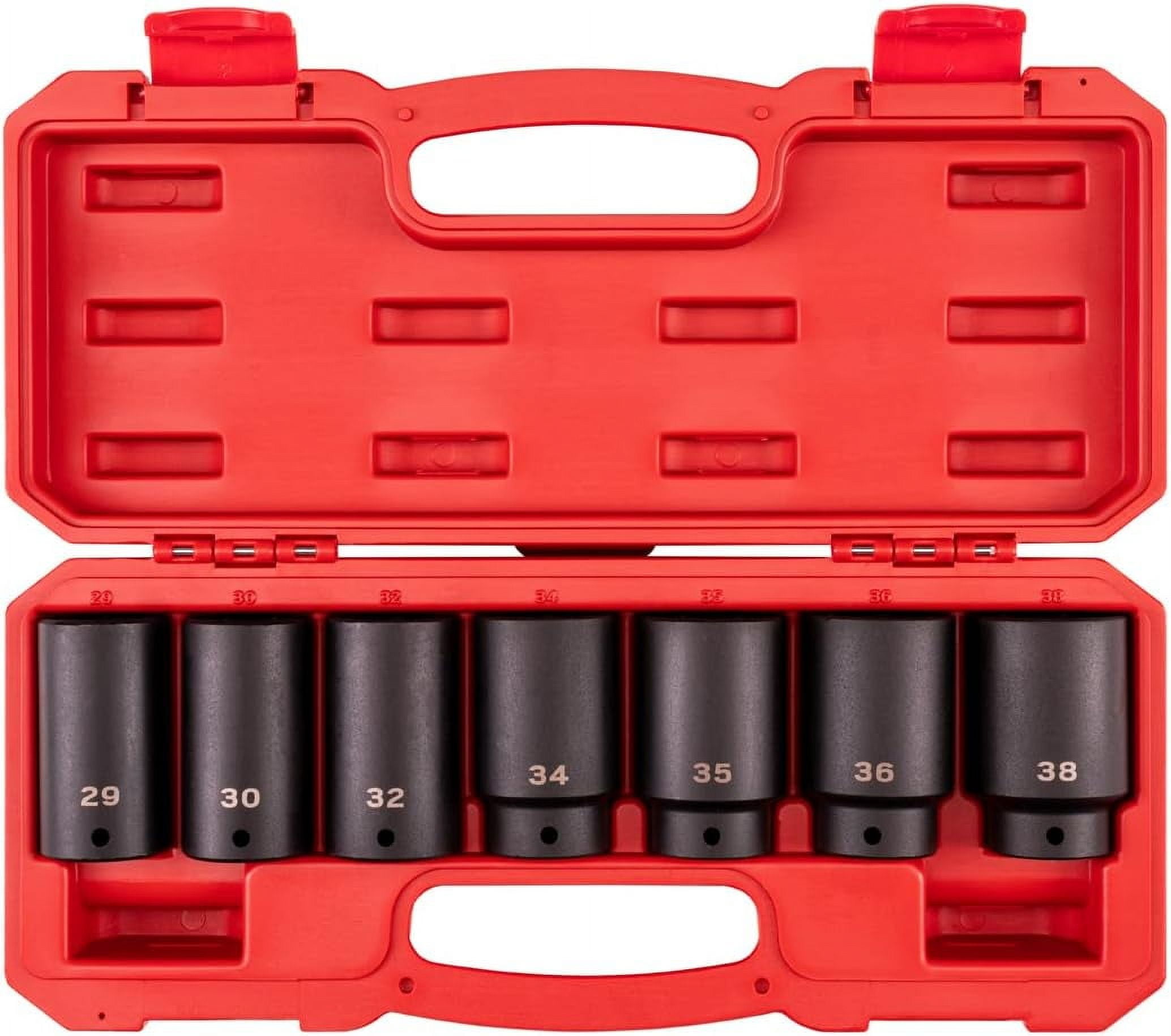 **1/2 inch drive deep 6-point axle nut impact socket set with case, 7 ...