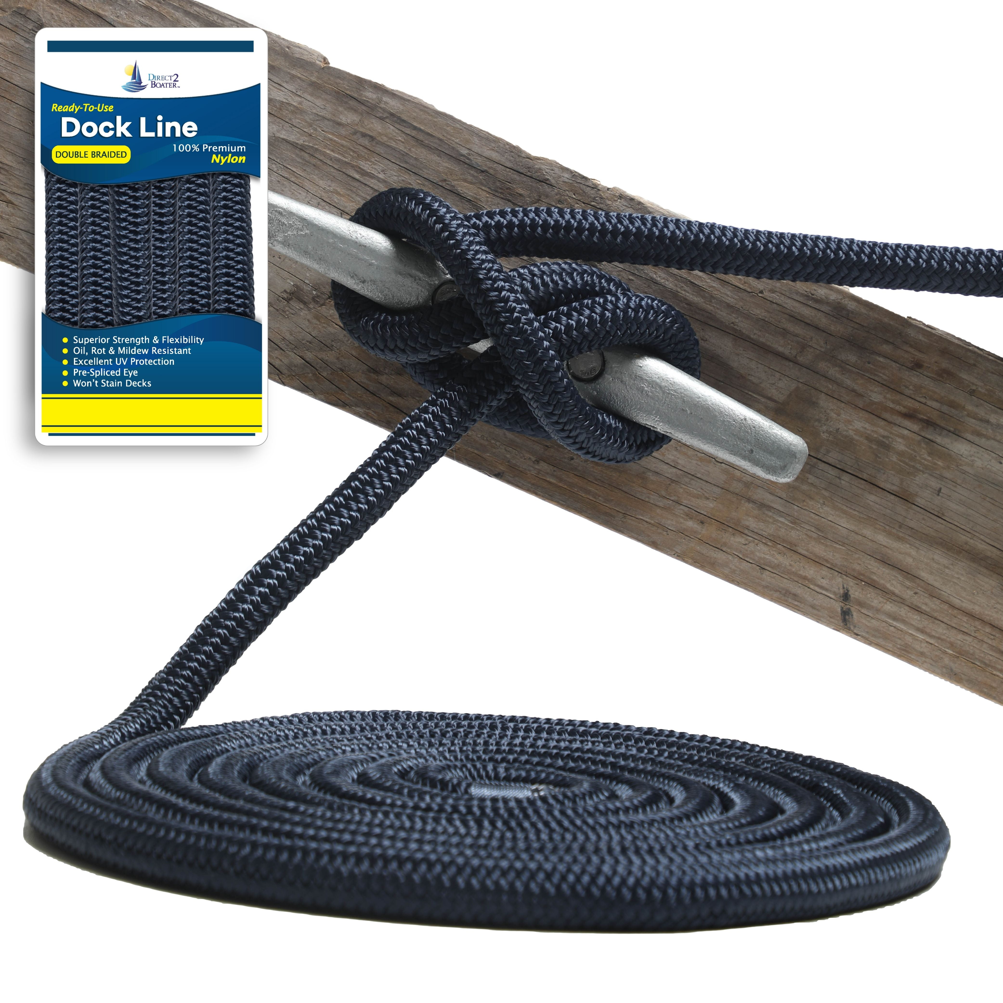 1/2" x 20' - Dark Navy Durable Double Braided Nylon Dock Line - For ...