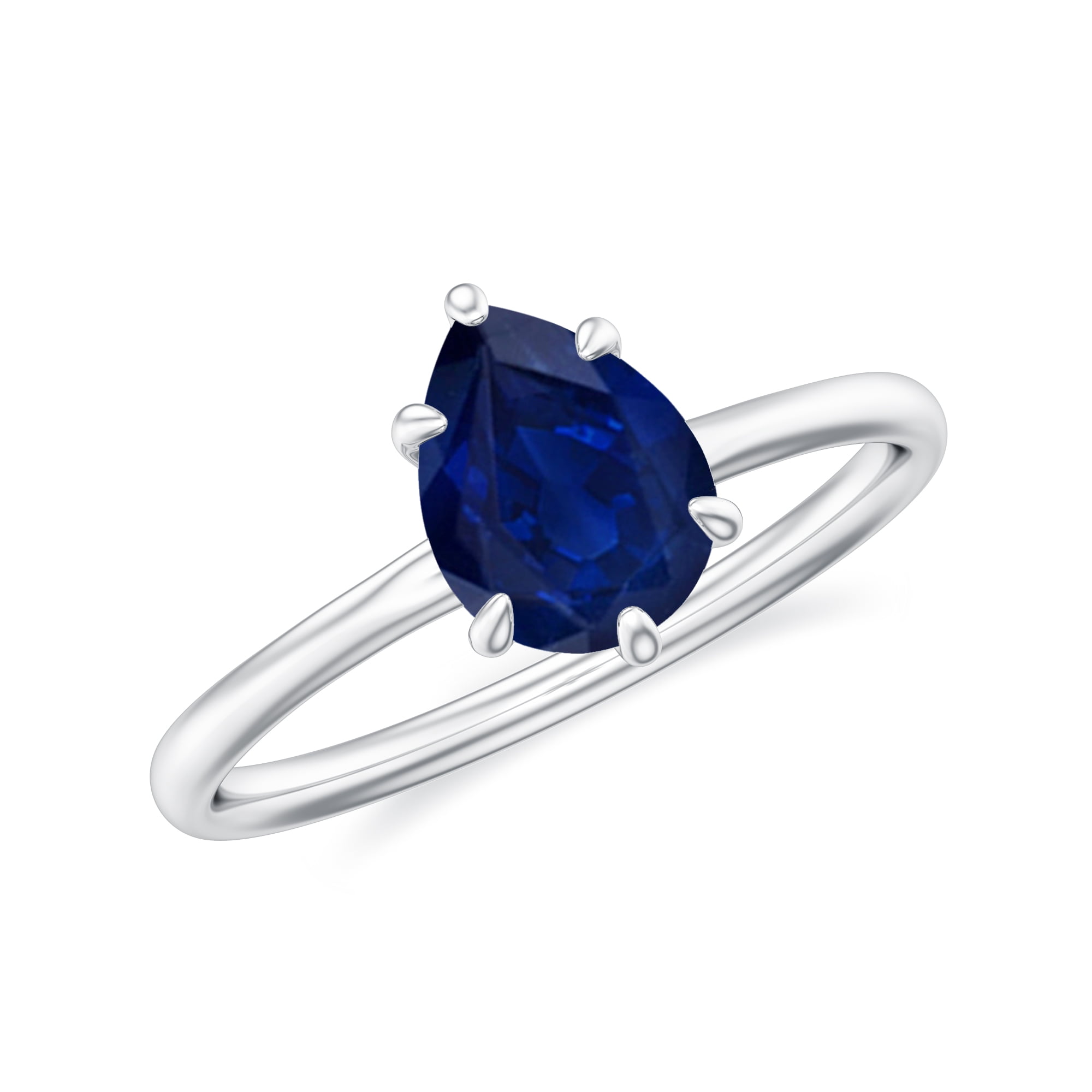 1.20 CT Pear Shaped 6-Prong Set Solitaire Blue Sapphire Engagement Ring ...