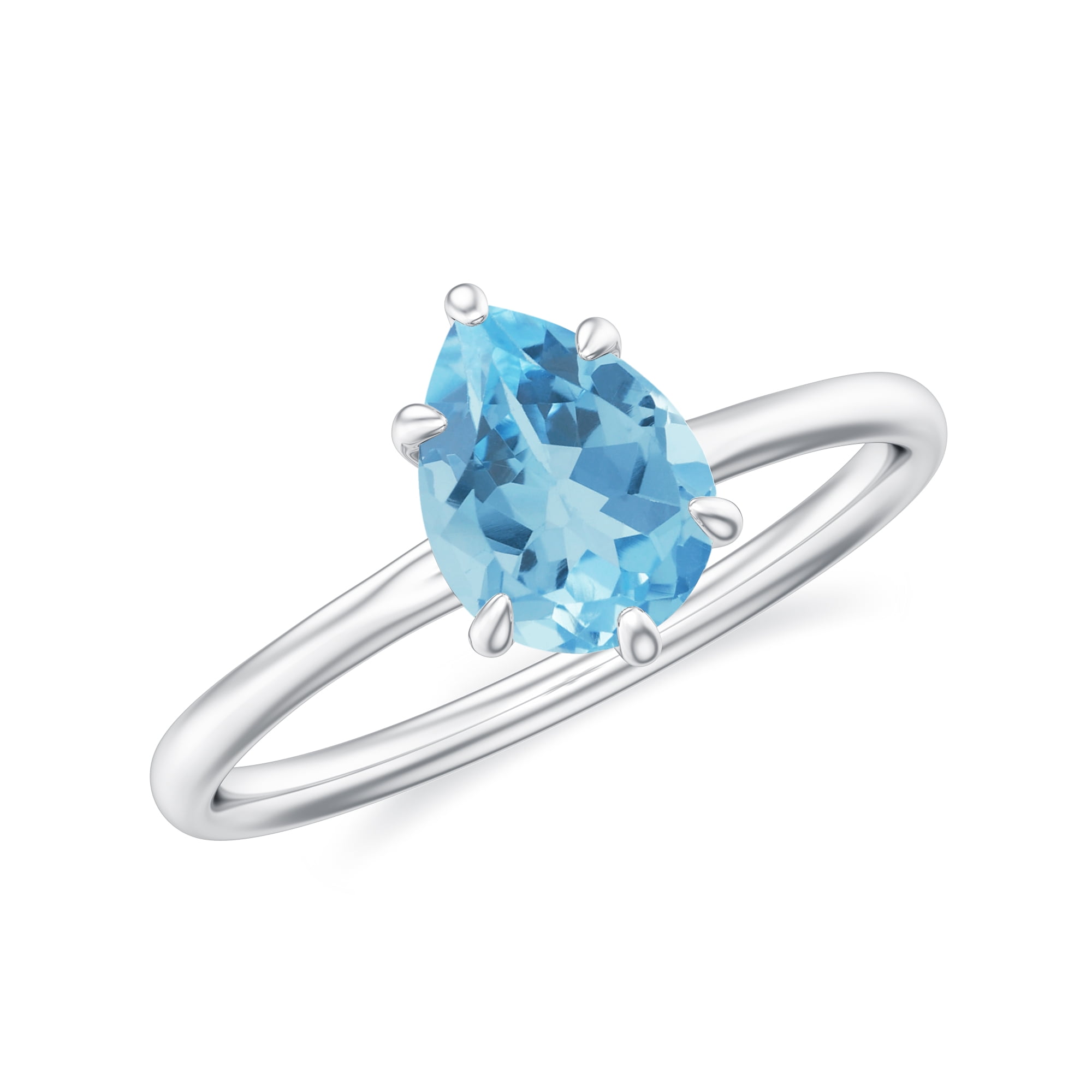 1.20 CT Pear Shaped 6-Prong Set Solitaire Swiss Blue Topaz Engagement ...