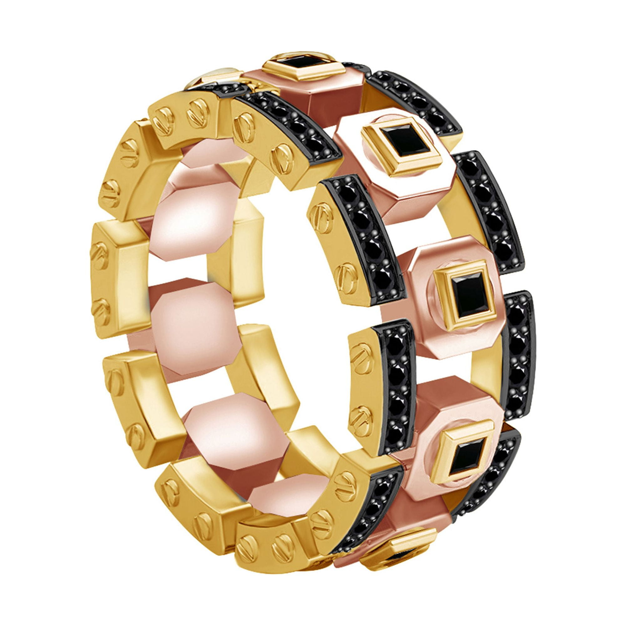 AFFY 1.20 Carat(Ctw) Princess & Round Black Natural Diamond Two Tone ...