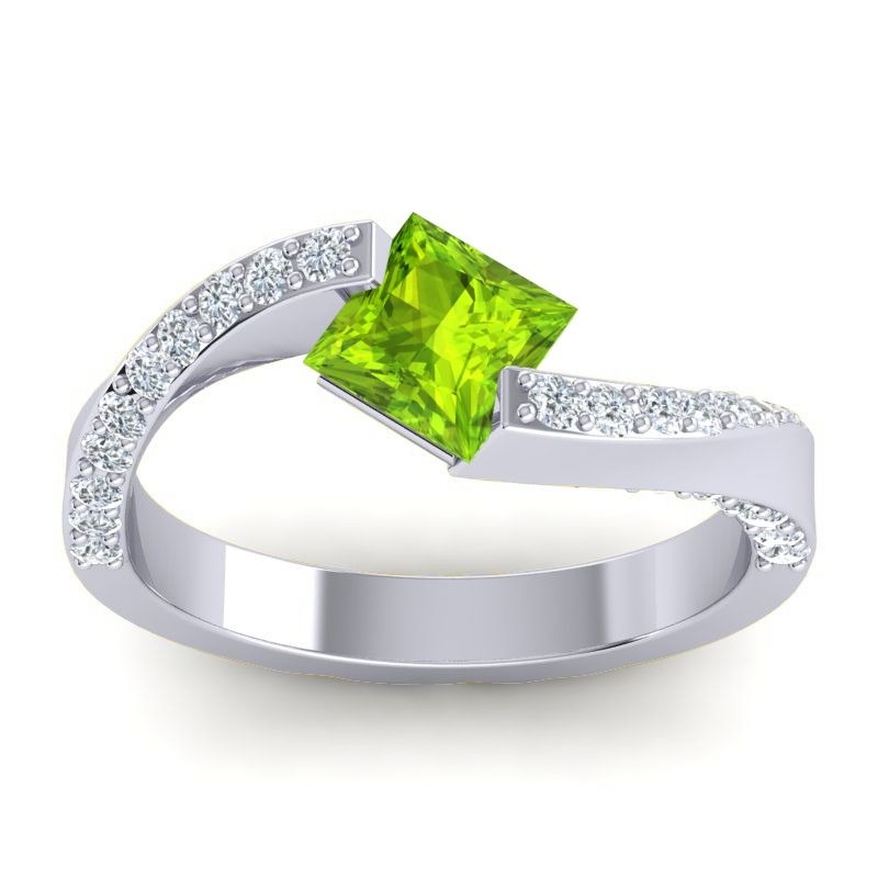1.20 Carat Princess Cut Peridot Gemstone & Natural Diamond Stylish ...