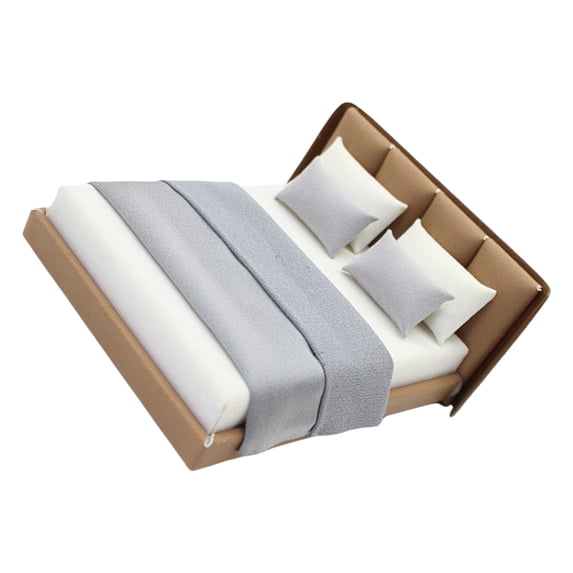 1/20 Dollhouses Bedroom Accessory Cream Double Bed with Beddings ...