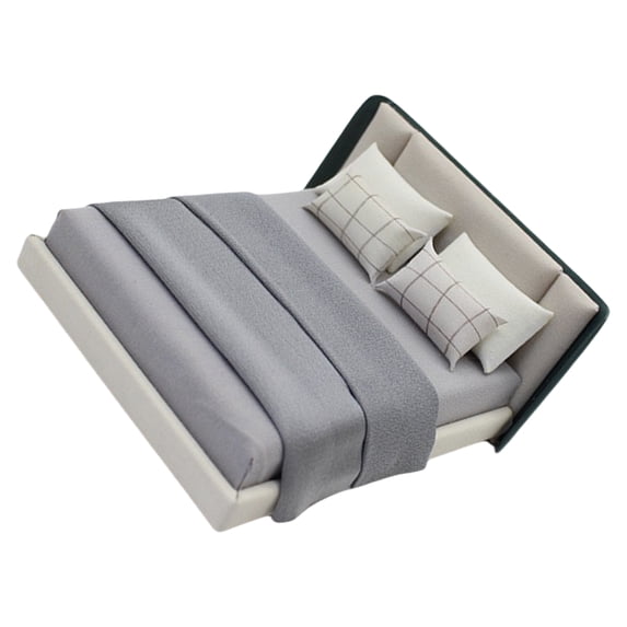 1/20 Scale Dollhouses Bedroom Decorative Miniature Double Bed With ...
