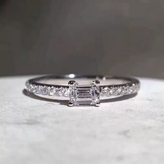 1.20Ct Emerald Cut Lab-Created Diamond Women Wedding Ring 14K White ...