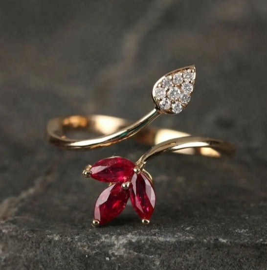 1.20Ct Marquise Cut Simulated Red Ruby Leaf Women's Weddings Gift Ring 14K Yellow Gold Plated ...