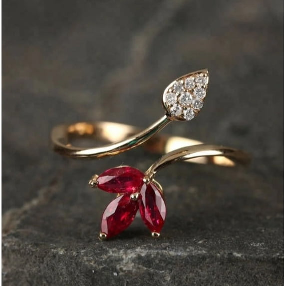 1.20Ct Marquise Cut Simulated Red Ruby Leaf Women's Weddings Gift Ring ...