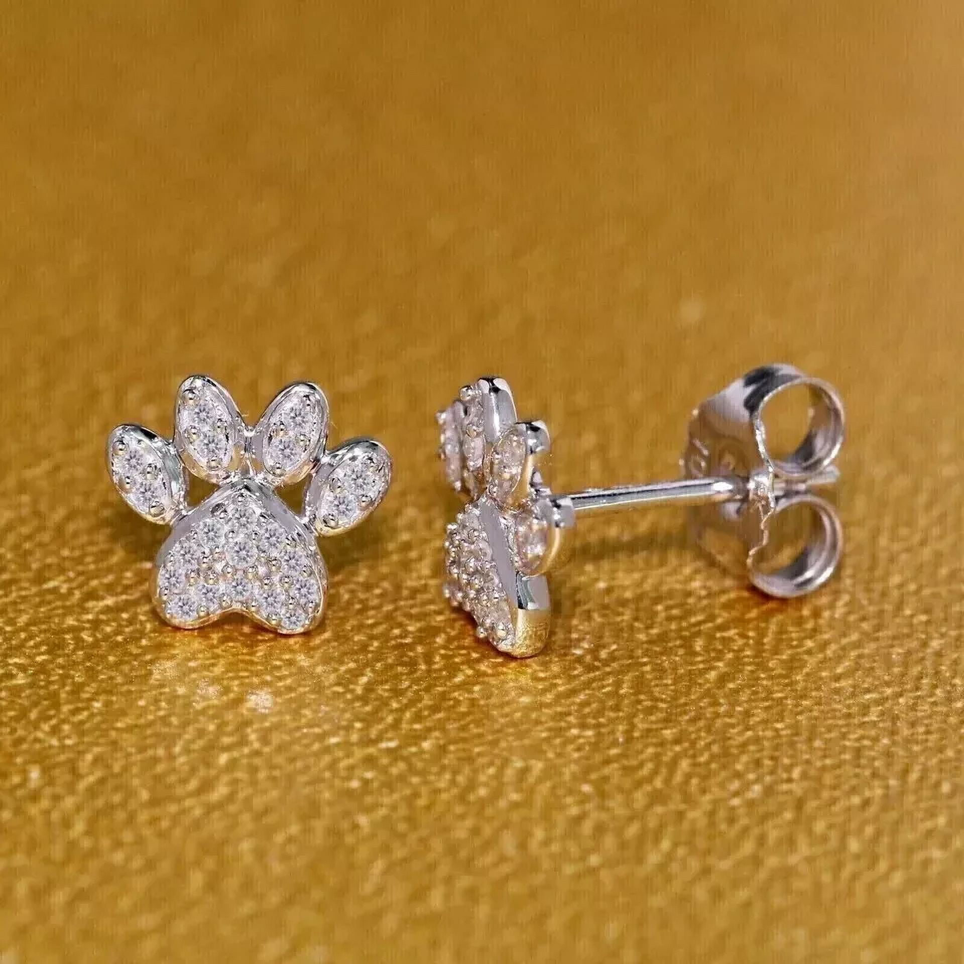 1.20Ct Round Cut Created Diamond Dog Paw Print Stud Earrings 14K White ...