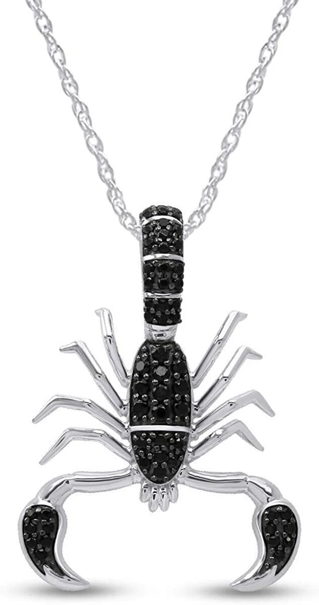 1.20Ct Round Simulated Black Diamond Scorpion Pendant Necklace 14K ...