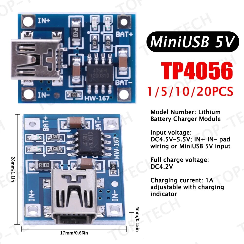 1-20PCS Type-c/Micro USB /Mini USB 5V 1A 18650 TP4056 Lithium Battery Charger Module Overcharge ...