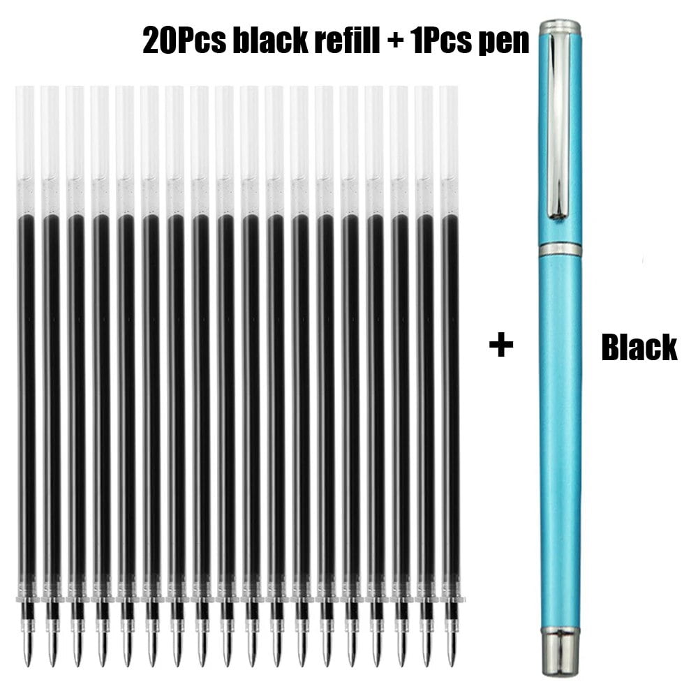 1+20Pcs Metal Gel Ink Sign Pen Rotating 0.5MM Black Switzerland Refill ...