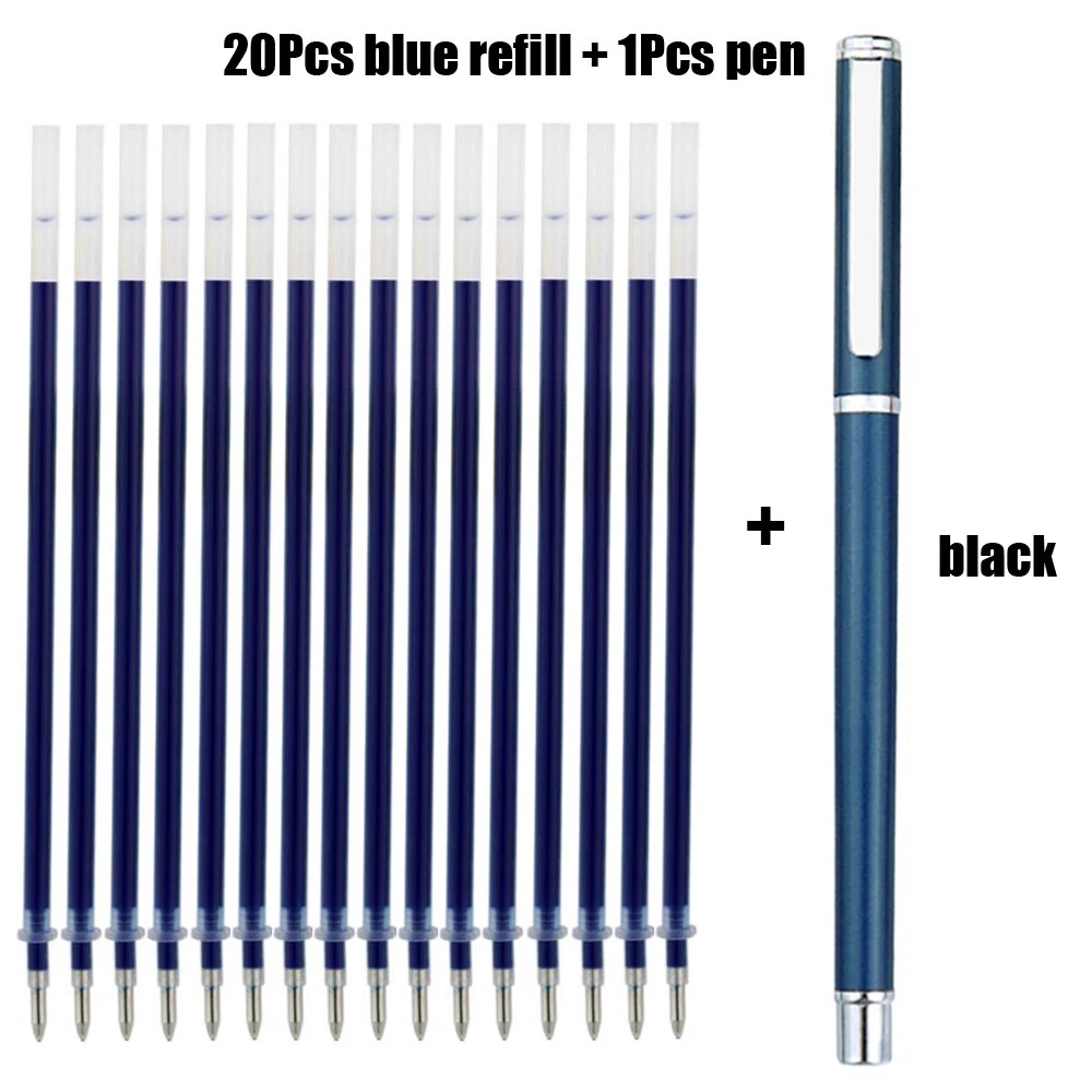 1+20Pcs Metal Gel Ink Sign Pen Rotating 0.5MM Black Switzerland Refill ...