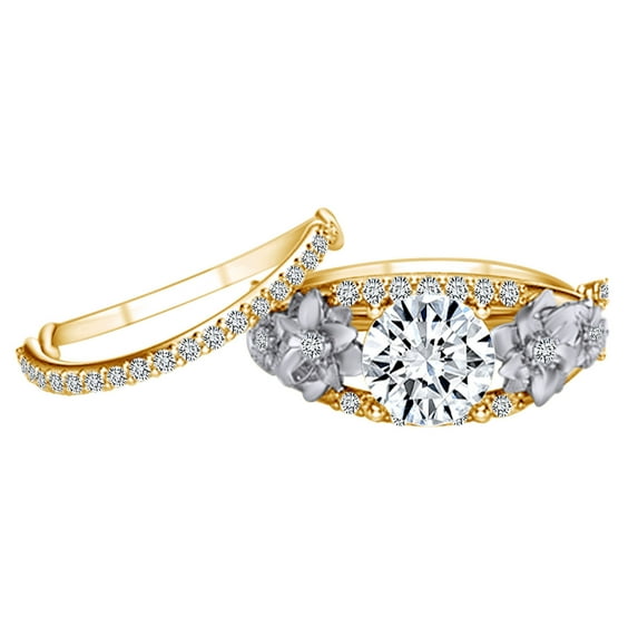 AFFY 1.21 Carat Round Shape Natural Diamond Unique Floral Wedding Ring ...