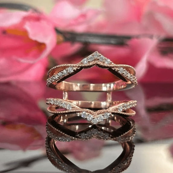 1.22Ct. White Diamond Ring Guard-Stackable Rings Wraps in 14K Rose Gold ...