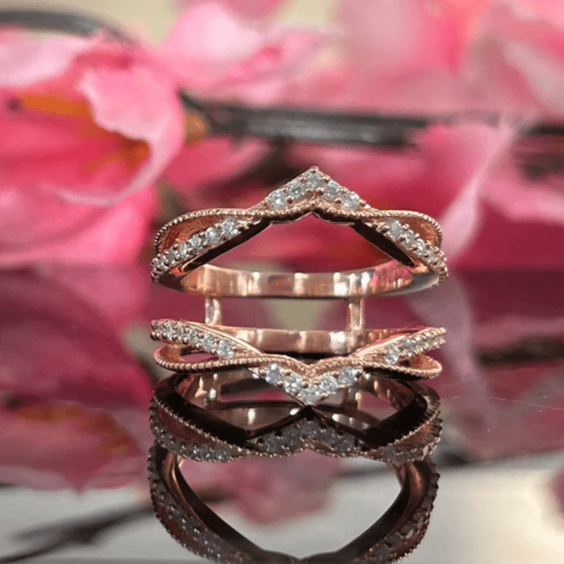1.22Ct. White Diamond Ring Guard-Stackable Rings Wraps in 14K Rose Gold ...