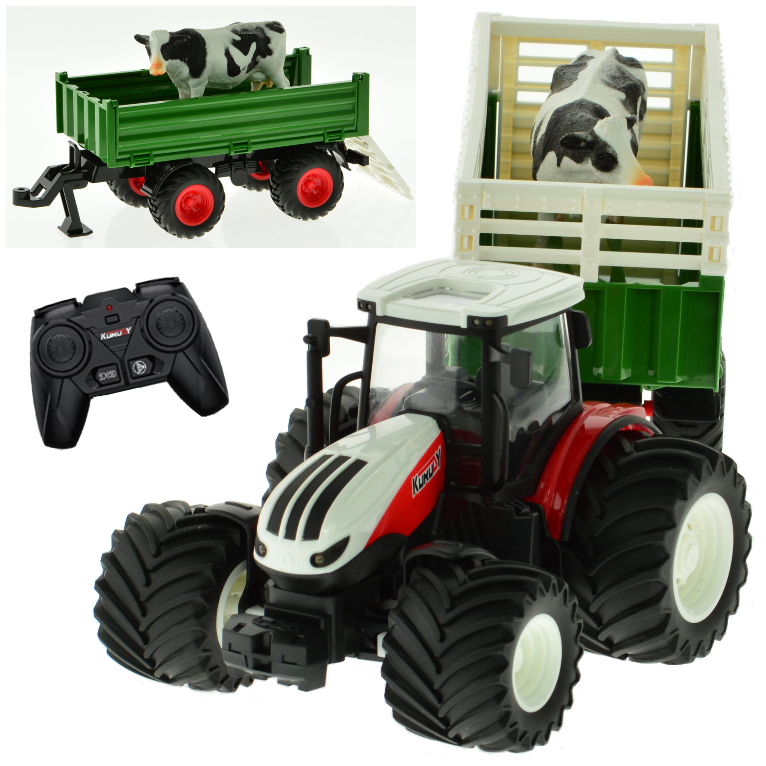 1:24 Korody RC Farm Tractor Toy 4 Wheel w/ Convertible Livestock ...