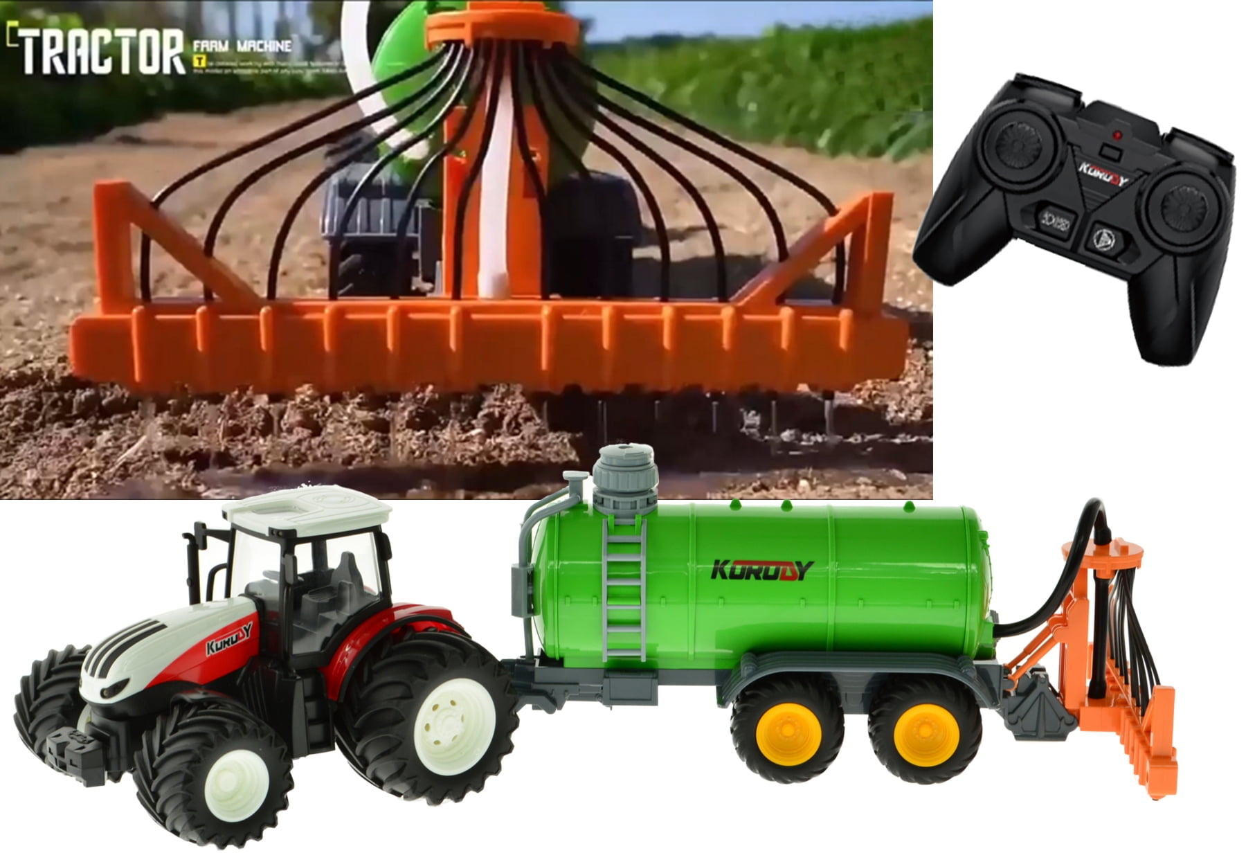 1:24 Korody RC Farm Tractor Toy 4 Wheel w/ Working Fertilizer Tank ...