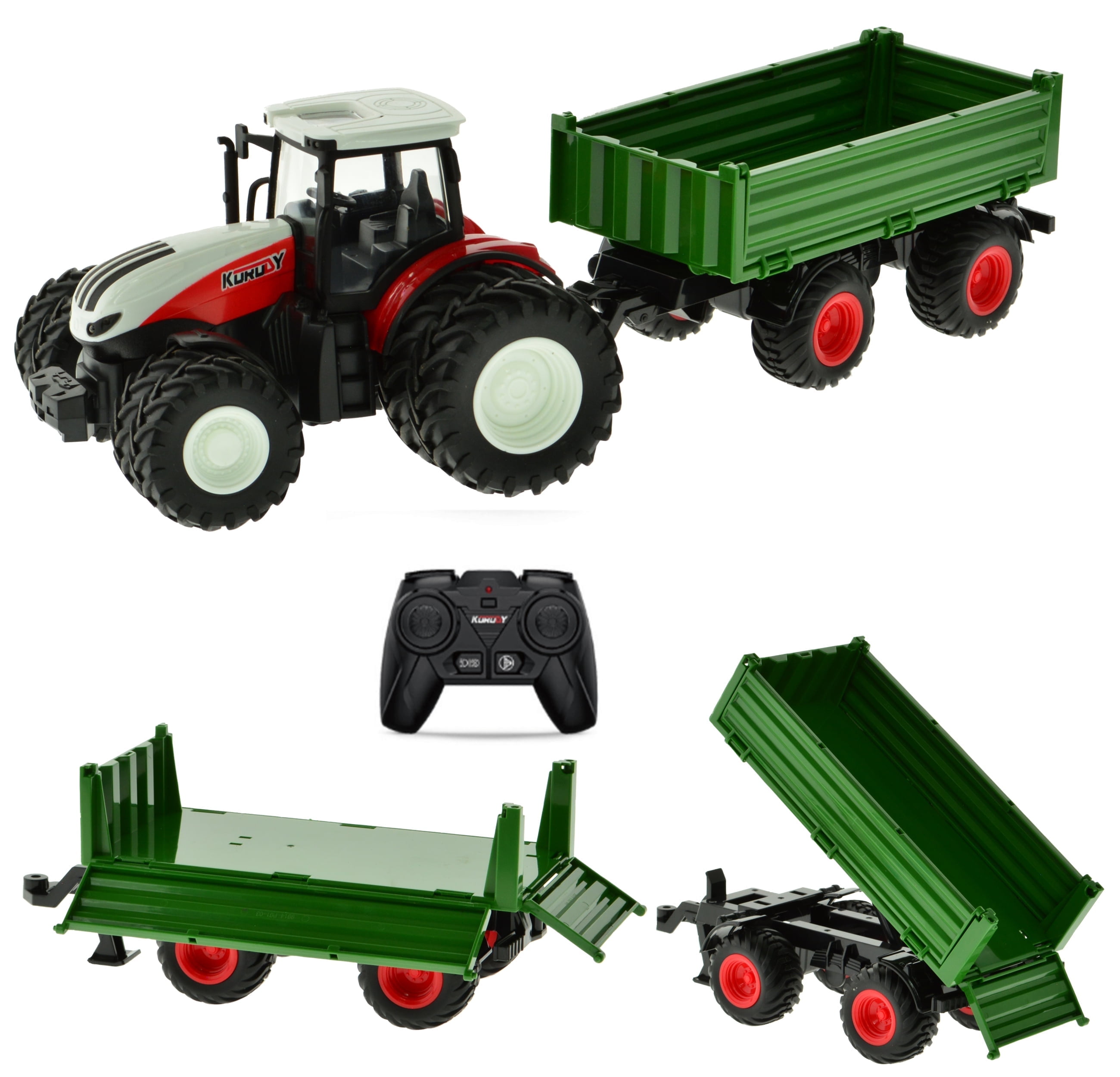 1:24 Korody RC Farm Tractor & Toy Convertible Dumper Flatbed Trailer ...