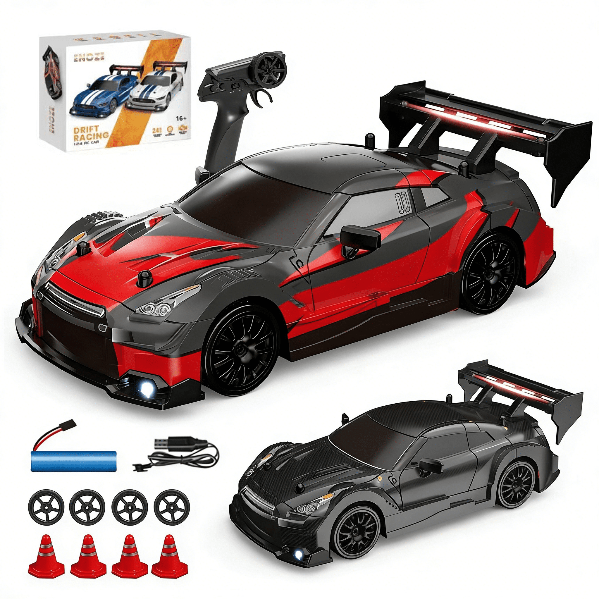 1/24 Scale 4WD RC Drift Car, 2.4GHz Full Proportional Remote Control ...