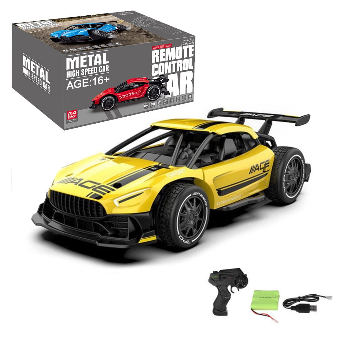 1:24 Scale Alloy RC Car, 15+ KM/H High-Speed 2.4GHz 4-Channel Remote ...