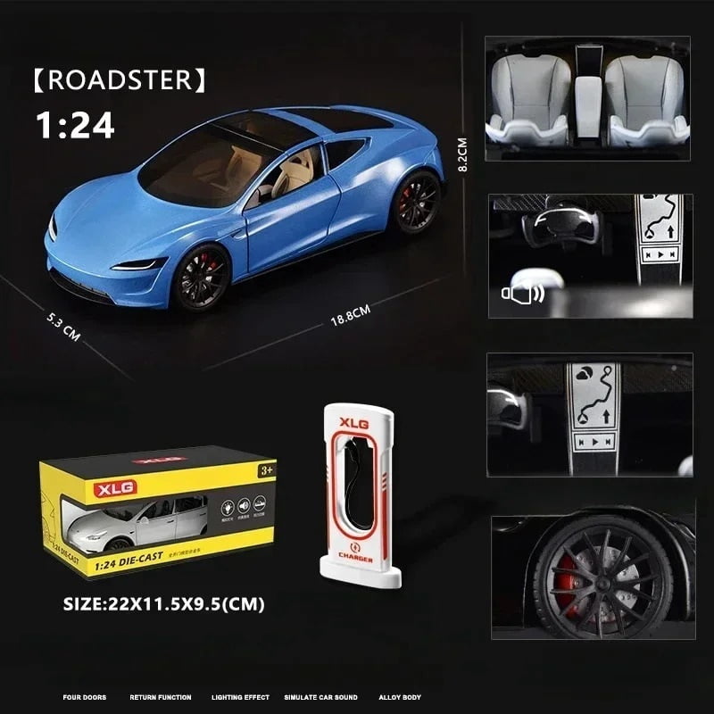 1:24 Scale Alloy Tesla Roadster Sport Car Model Diecast Metal Toy ...