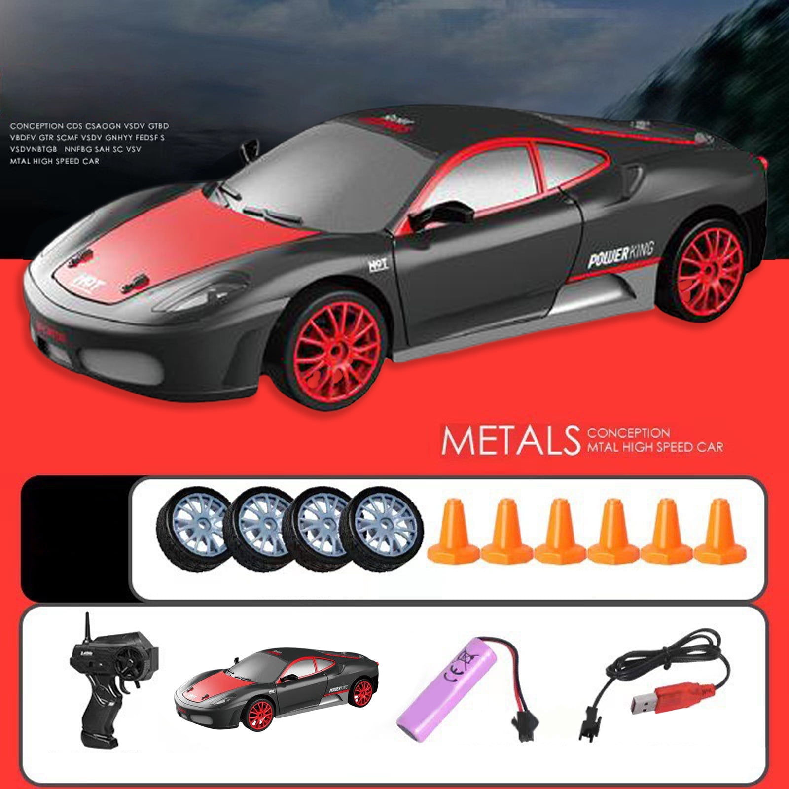 1:24 Scale High Speed 4WD RC Racing Car 2.4 Remote Control Drift Toy ...