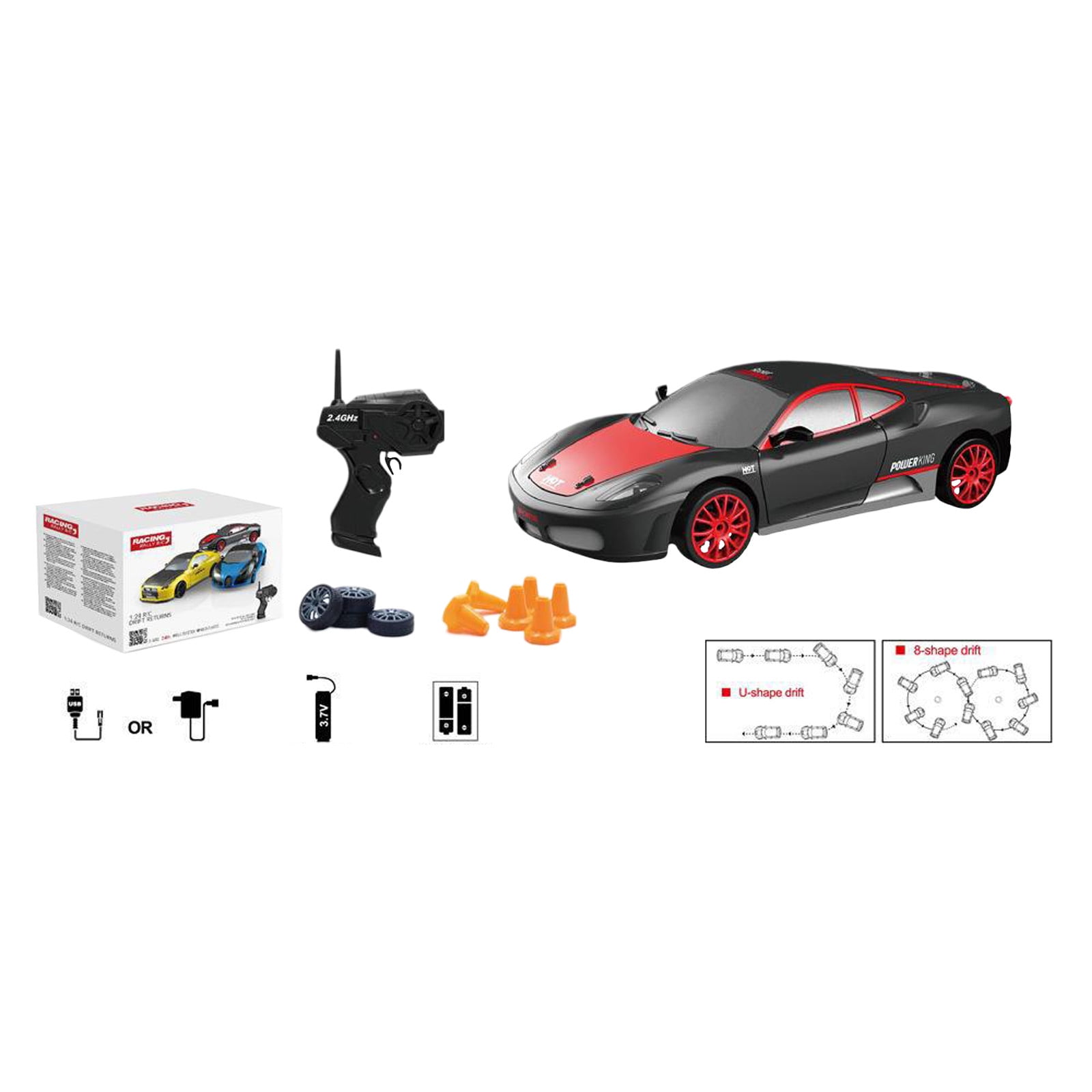 1:24 Scale High Speed 4WD RC Racing Car 2.4 Remote Control Drift Toy ...