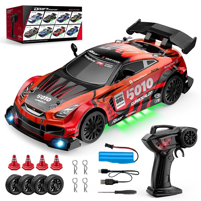 1:24 Scale Neon Style 4WD RC Drift Car with Underglow Ambient Lights, 2 ...