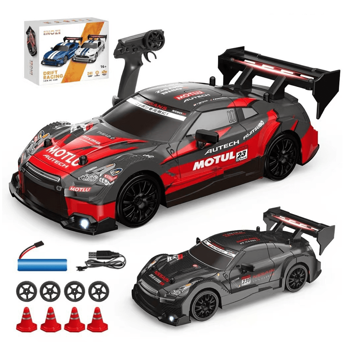 1/24 Scale RC Drift Car, 2.4G Full Proportional 4WD Remote Control Racing Sport Car with 30KM/H ...
