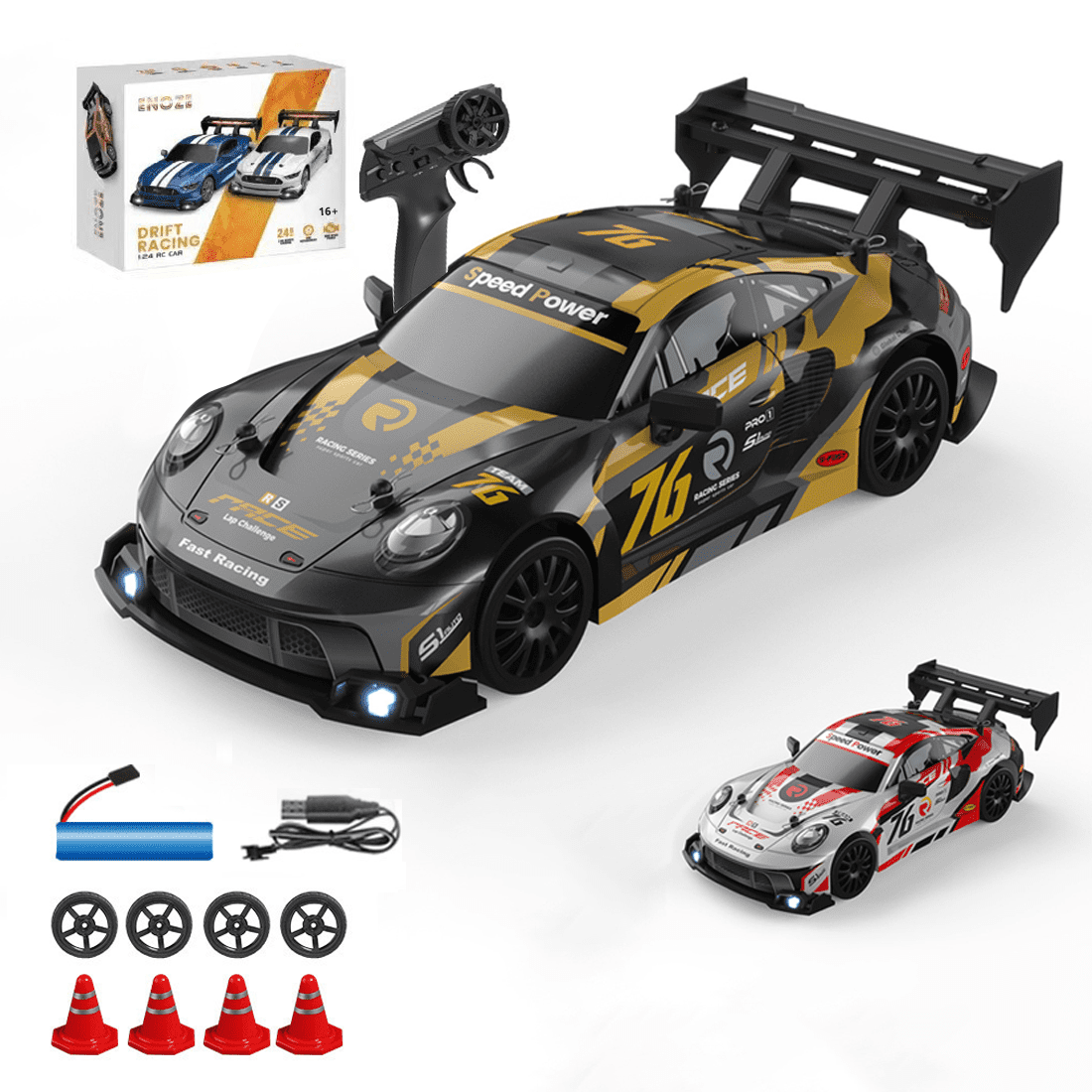 1/24 Scale RC Drift Car, 2.4G Full Proportional 4WD Remote Control ...