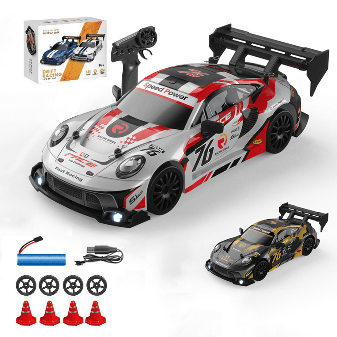 1/24 Scale RC Drift Car, 2.4G Full Proportional 4WD Remote Control Racing Sport Car with 30KM/H ...