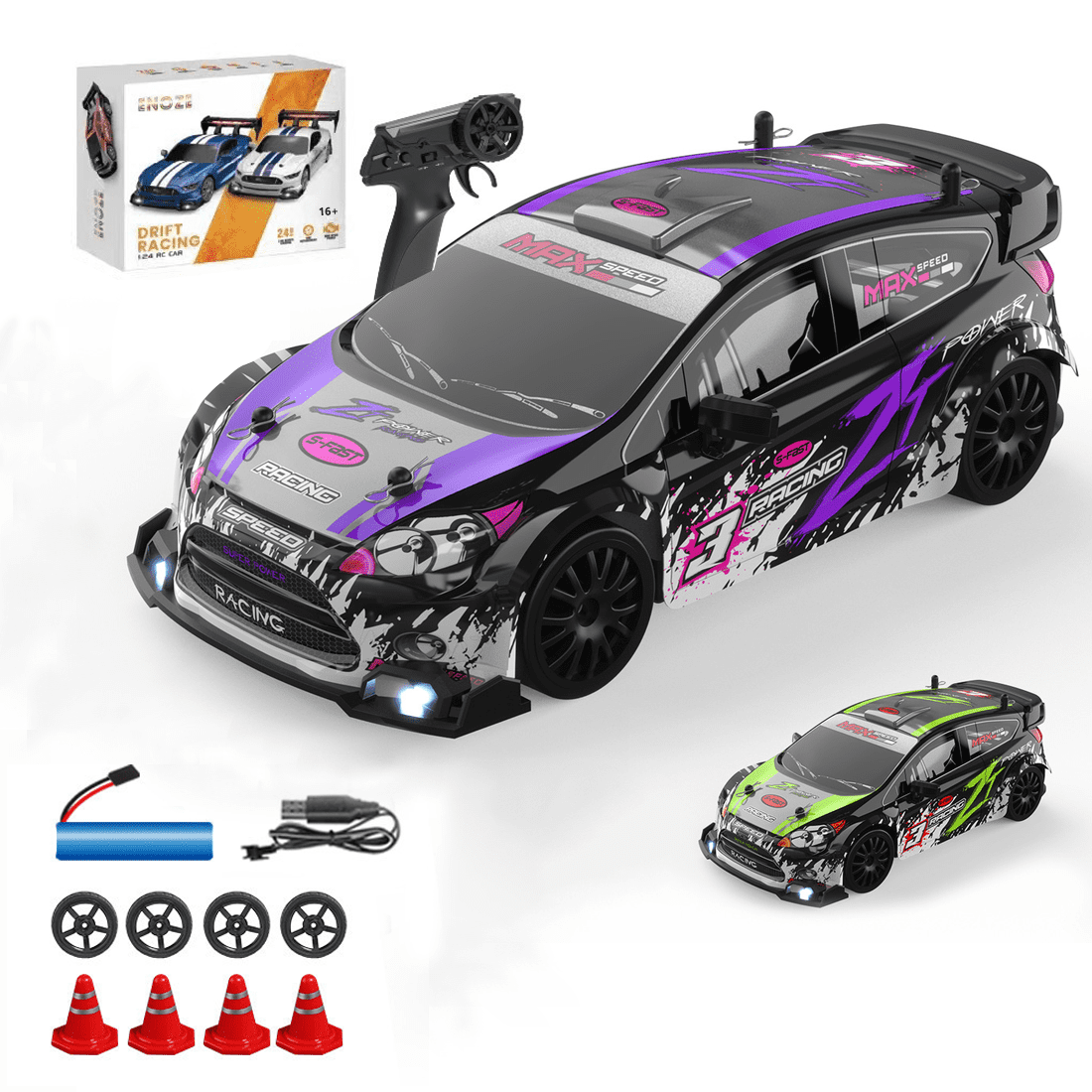 1/24 Scale RC Drift Car, 2.4G Full Proportional 4WD Remote Control Racing Sport Car with 30KM/H ...
