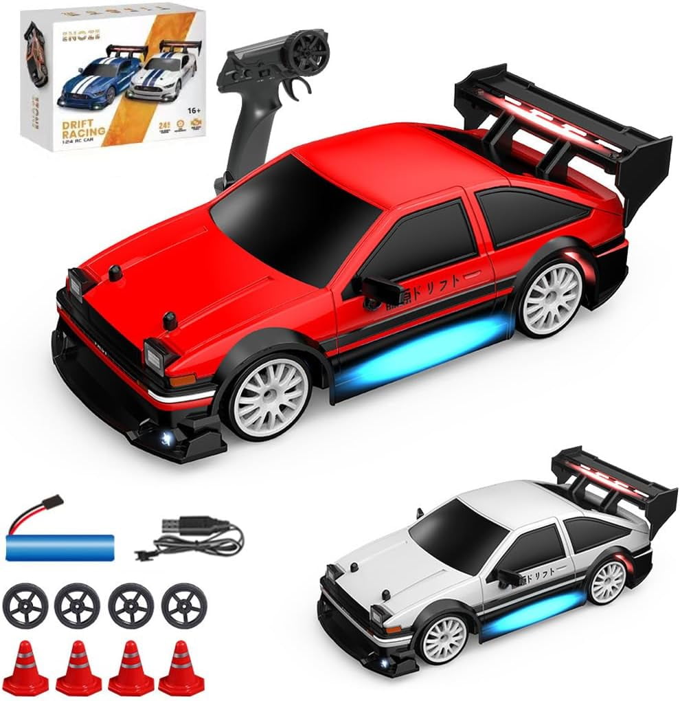 1:24 Scale RC Drift Car with LED Lights, 4WD Electric Remote Control ...