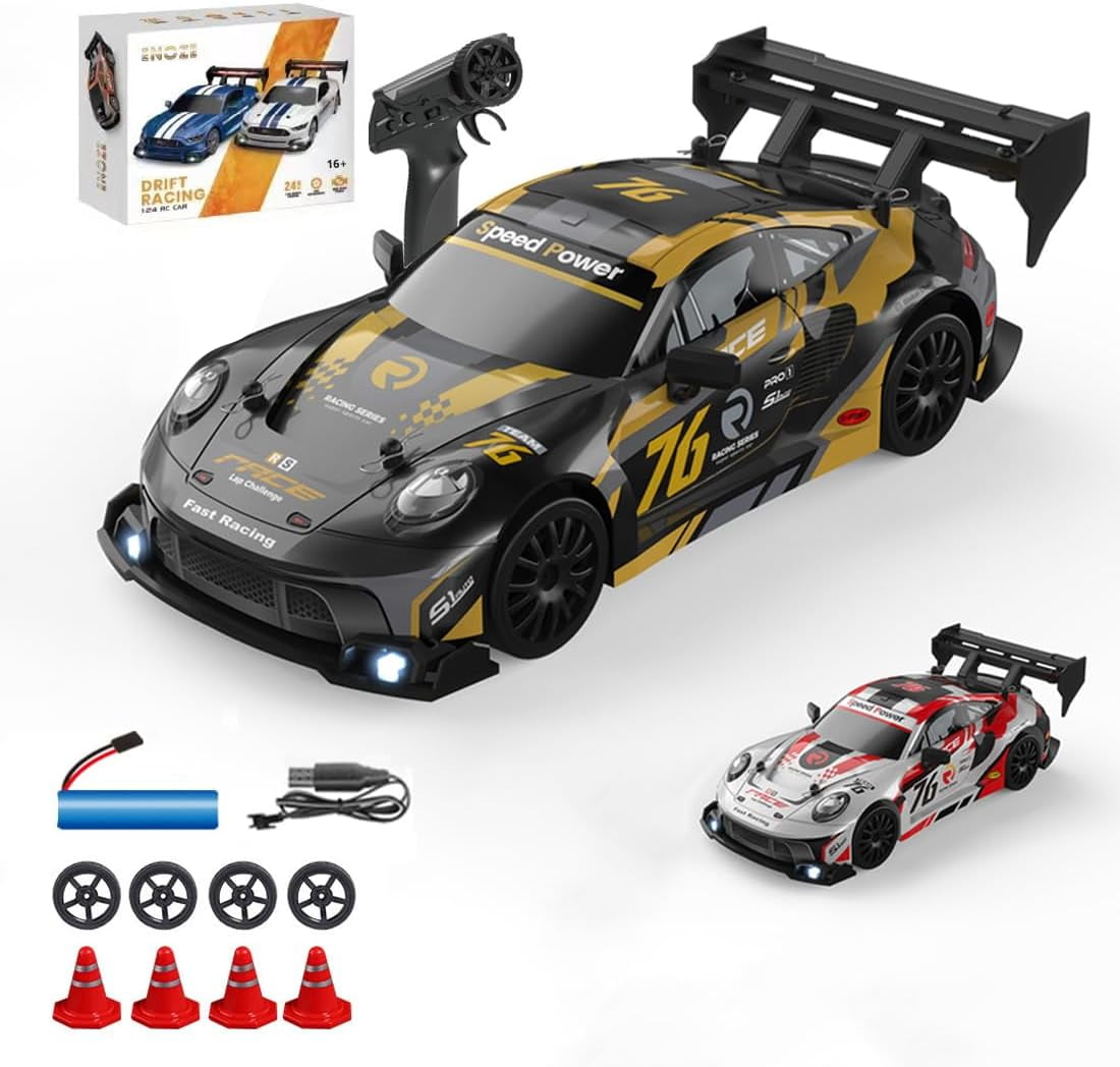 1:24 Scale RC Drift Car with LED Lights, 4WD Electric Remote Control ...