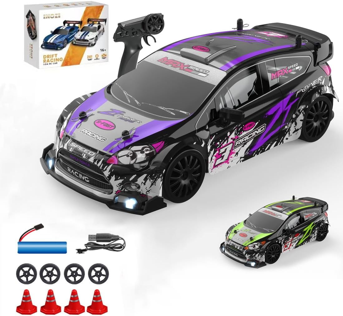 1:24 Scale RC Drift Car with LED Lights, 4WD Electric Remote Control ...