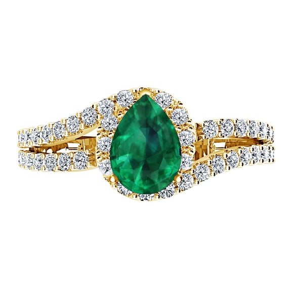 1.25 Carat Ocean Wave Twisting Split Shank Pear Cut Emerald 14K Yellow ...