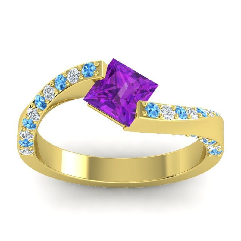 1.25 Carat Princess Cut Amethyst & Blue Topaz Gemstone Beautiful ...