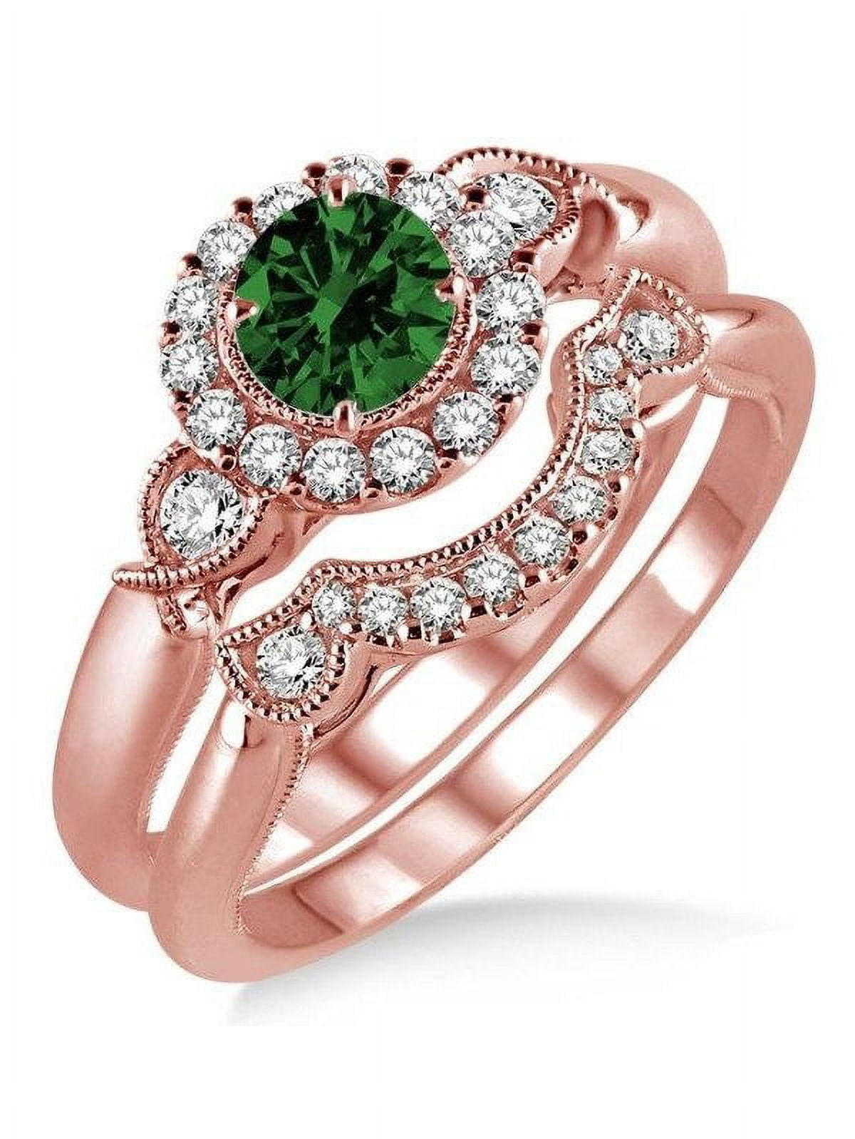 1.25 Carat Round Cut Green Emerald And Diamond Moissanite Antique Three ...