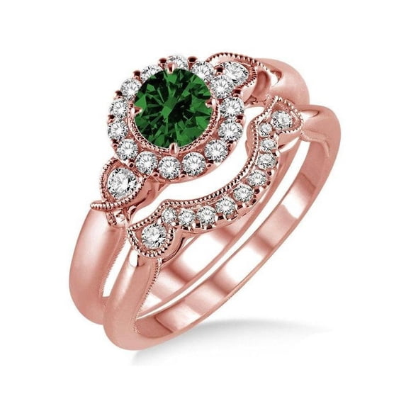 1.25 Carat Round Cut Green Emerald And Diamond Moissanite Antique Three ...