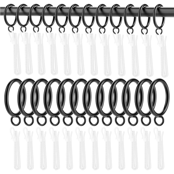 1.25 Inch Curtain Rings with Hooks, 30 Pack Black Metal Drapery Rings ...