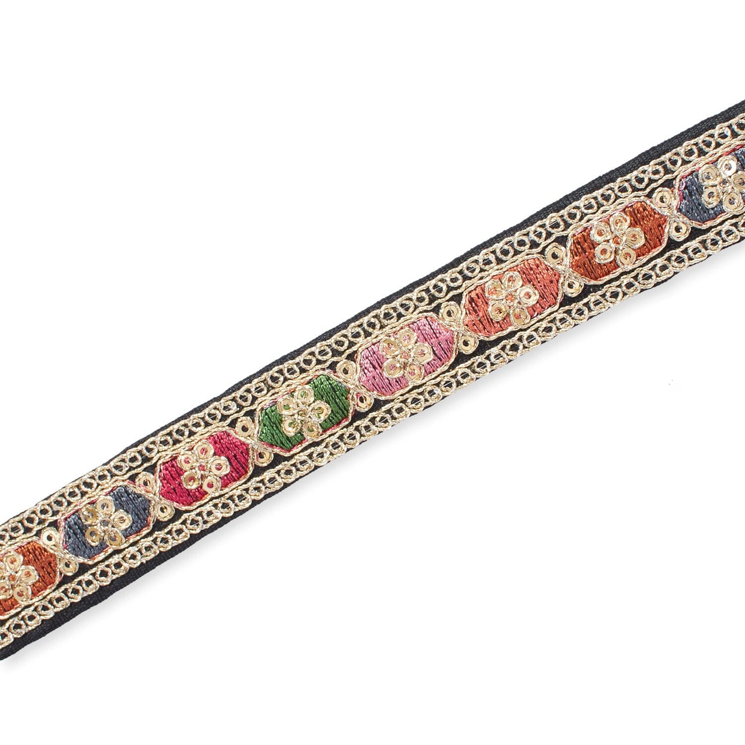 1.25 Inch Diamond Geometric Sequined Metallic Corded Embroidered Trim ...