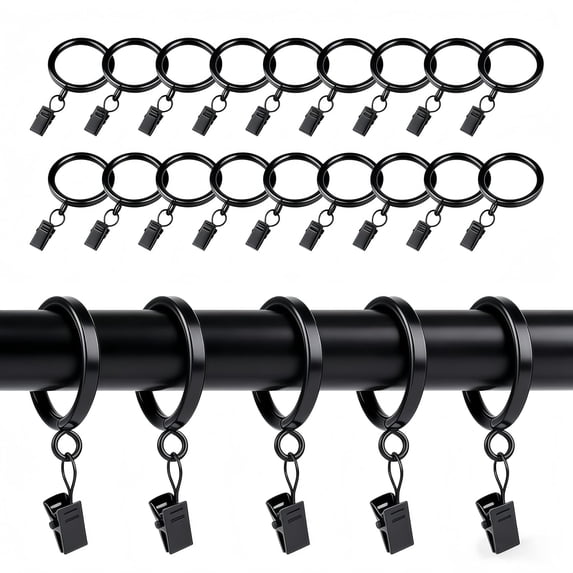 1.25 Inch Half-Round Black Curtain Clip Rings, 38 Pack Heavy Duty ...