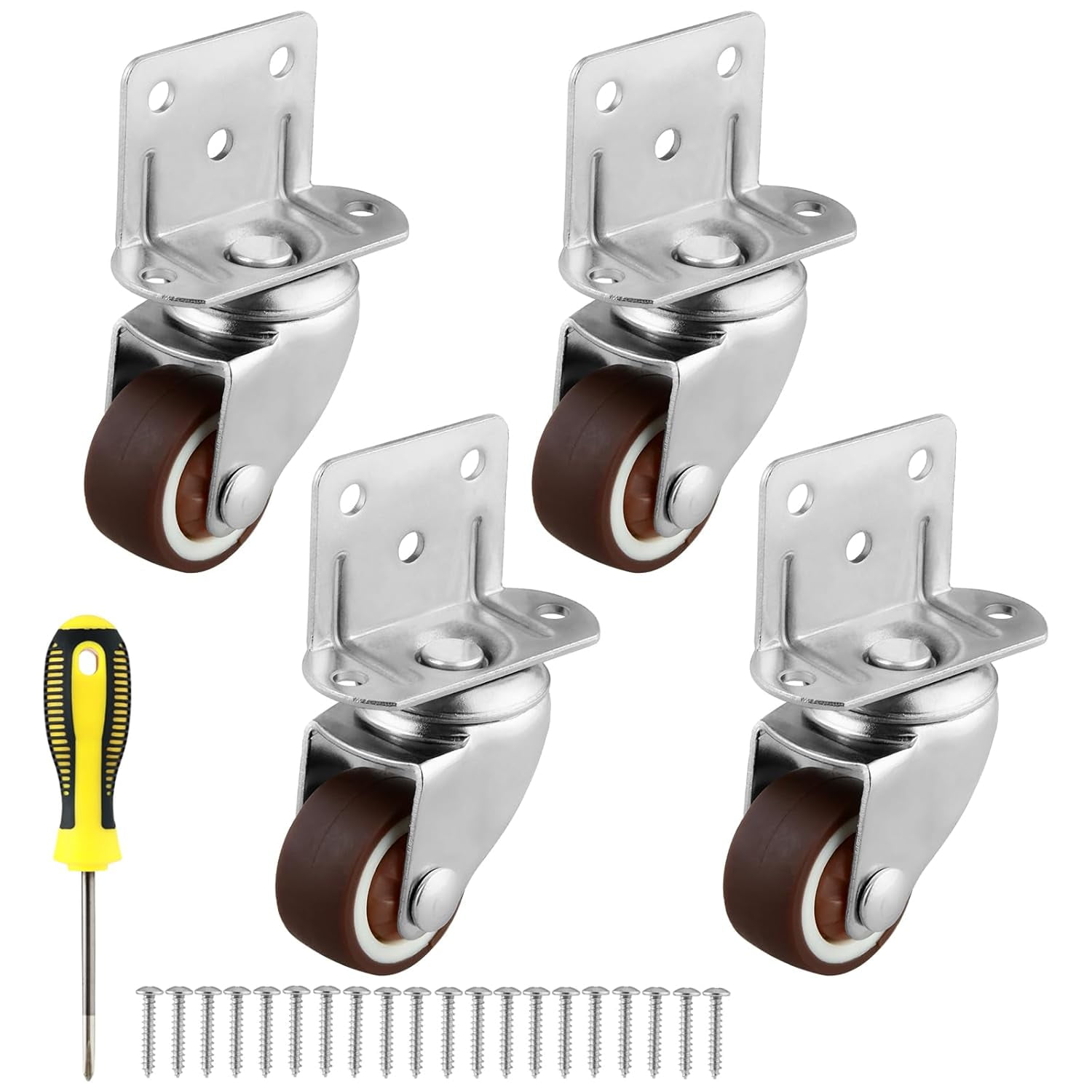 1.25 Inches Side Mount Caster Wheels Set of 4 L-Shaped Rubber Small ...