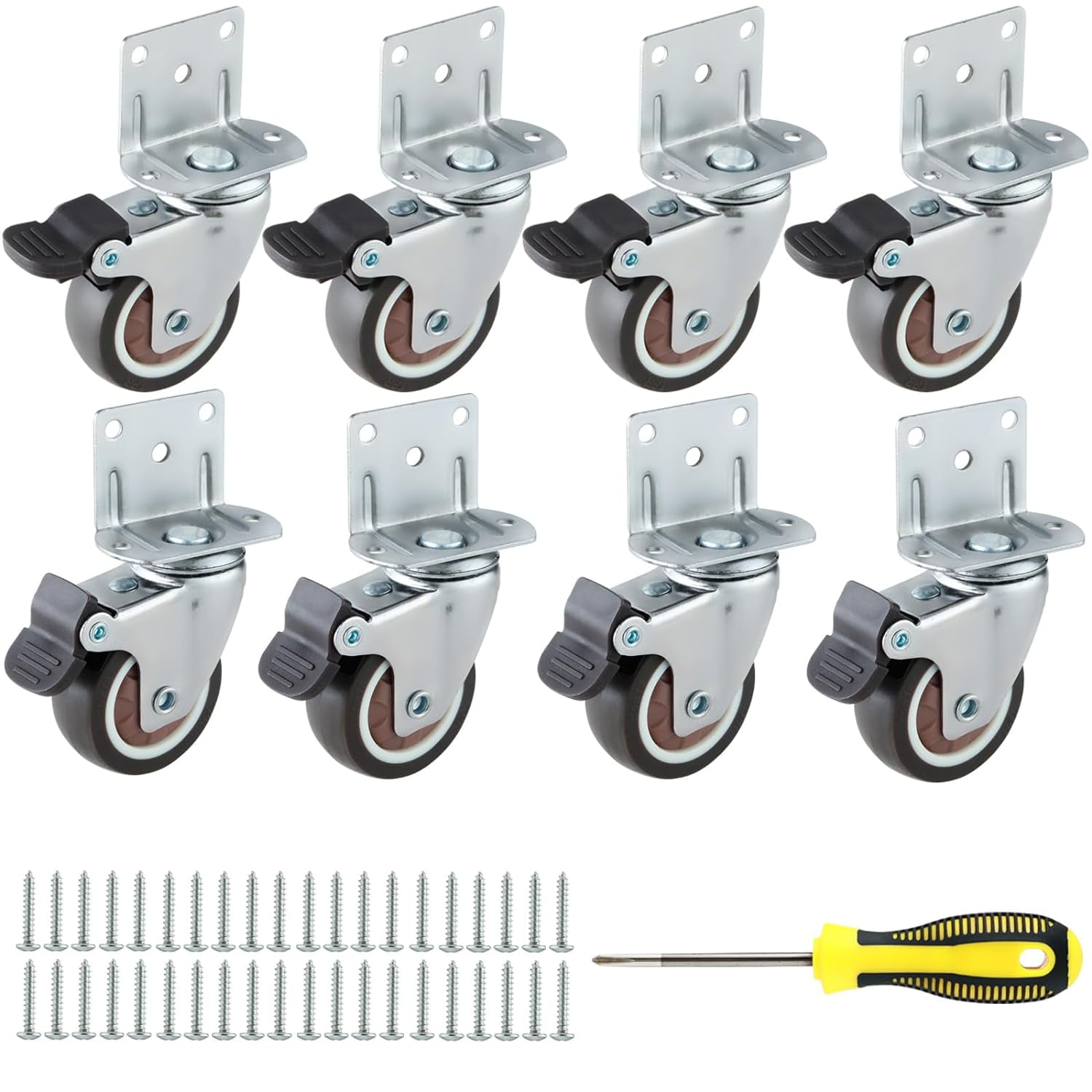 1.25 Inches Side Mount Caster Wheels Set of 8 L-Shaped Rubber Small ...
