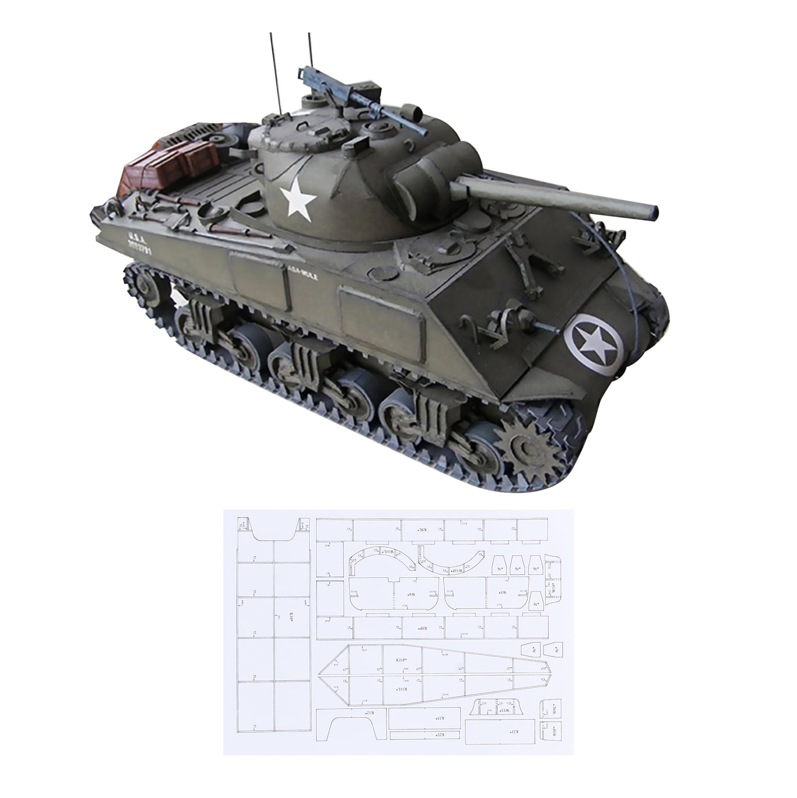1:25 Scale Sherman M4A3 Tank Paper Model Skills Challenge DIY Kit for ...