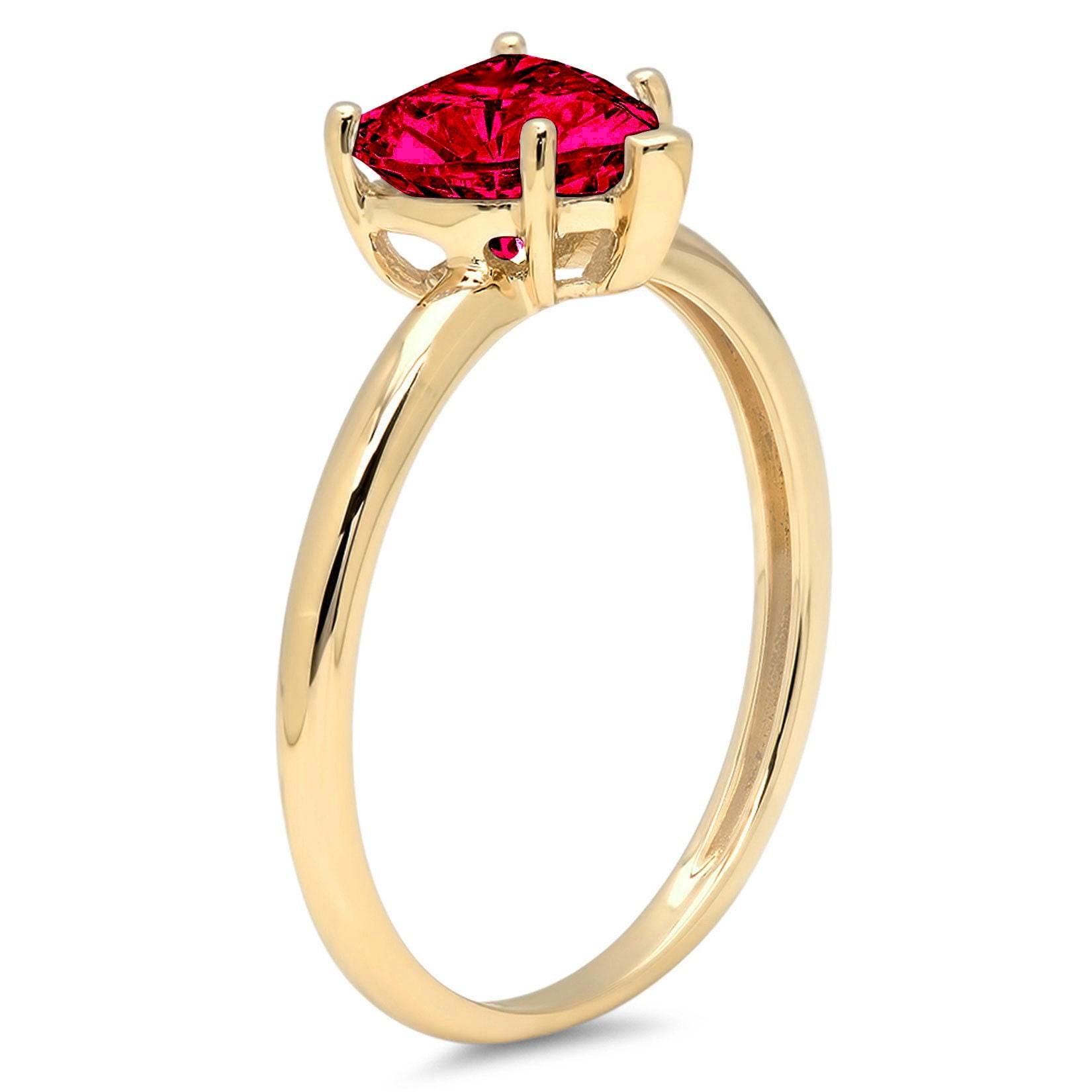 1.25 ct Heart Cut Simulated Ruby Solitaire Engagement Ring for Women in 18K Yellow Gold ...
