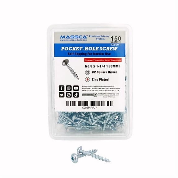1.25 in. Coarse Thread No.8 Zinc Pocket-Hole Screws - 150 Screws ...