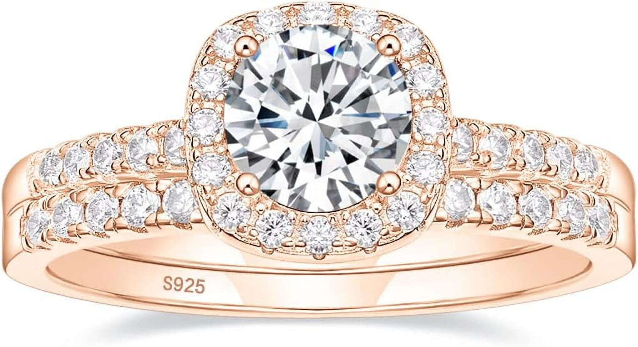 1.25CT 925 Sterling Silver Bridal Rings Sets Cubic Zirconia Halo CZ ...